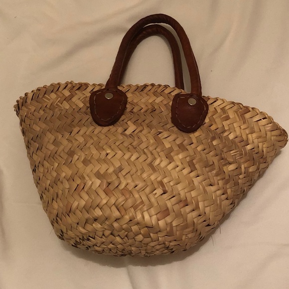 Bags | Small Woven Straw Bag Leather Handles | Poshmark